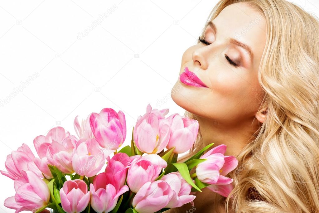 Woman with spring flowers bouquet Stock Photo by ©SvetlanaFedoseeva ...
