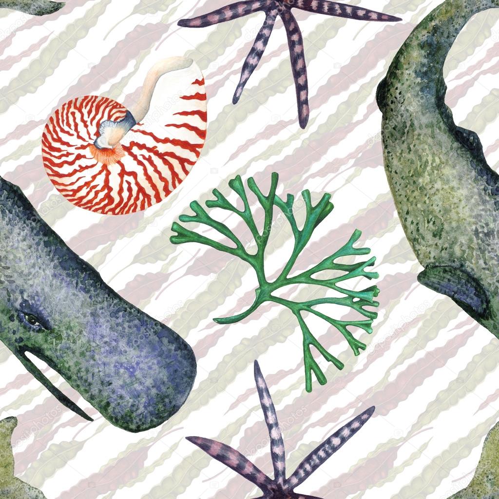 Whale & Nautilus Pattern. Stock Photo by ©kois00kois 125229138