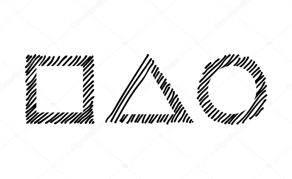 Garabatear eclosión a lo largo del marco del borde cuadrado, triángulo ...