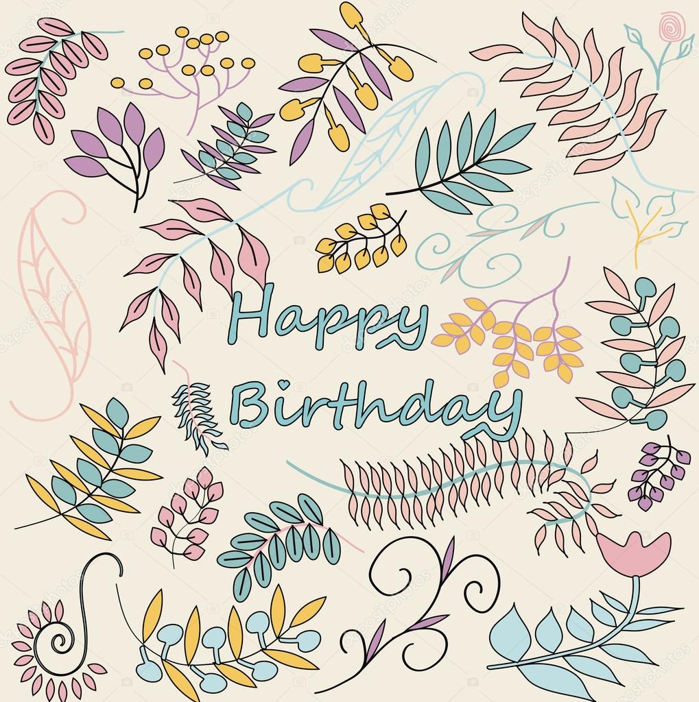 Happy birthday - floral vector card. — Stock Vector © JuliaMikhaylova ...