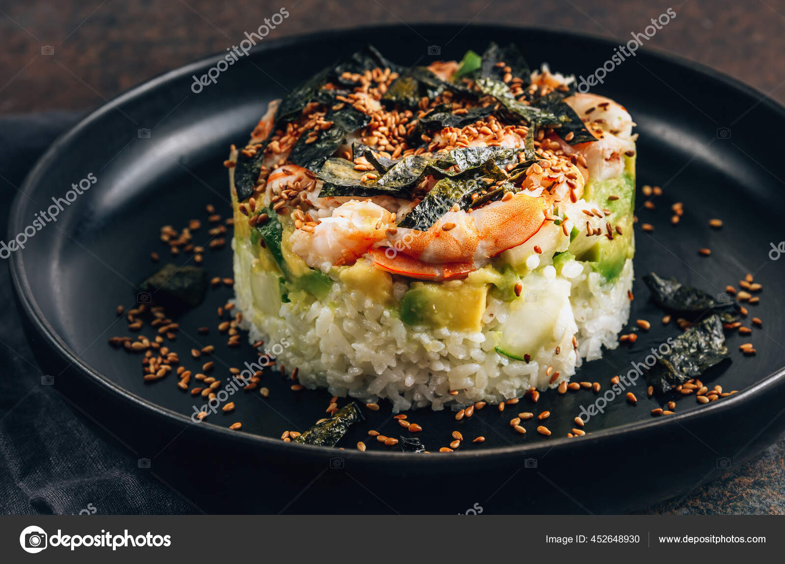 Spicy Shrimp Sushi Stacks Layers Sushi Rice Cucumbers Avocado Addition ...