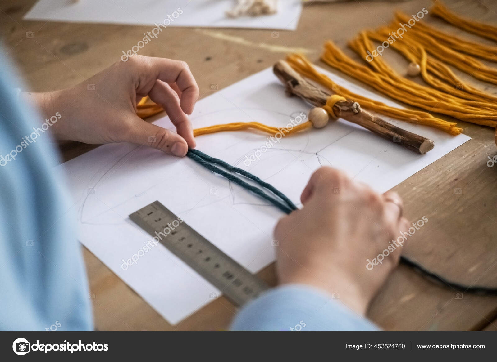 Lesson Process Creating Macrame Weaving Threads Hand Made Working Space ...