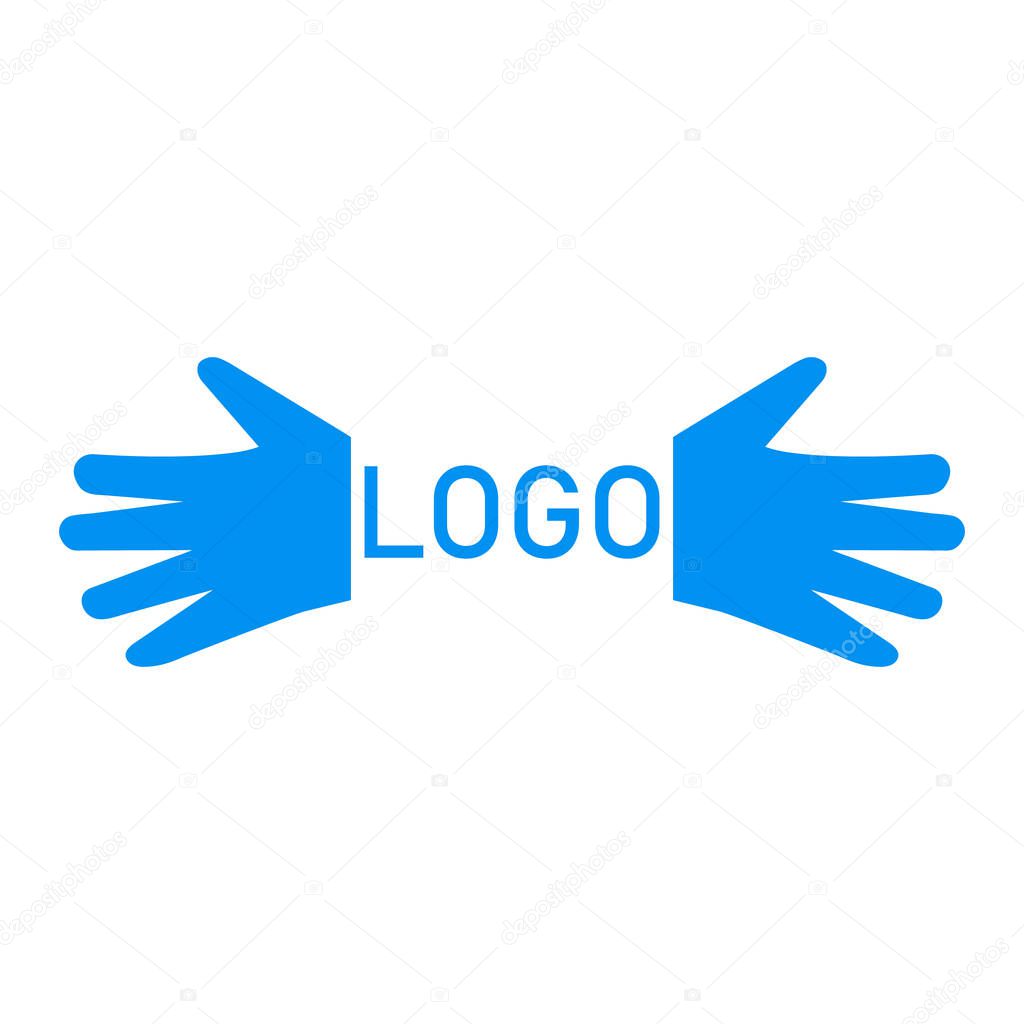 Blue medical latex rubber gloves. Vector logo. Clipart, illustration on ...