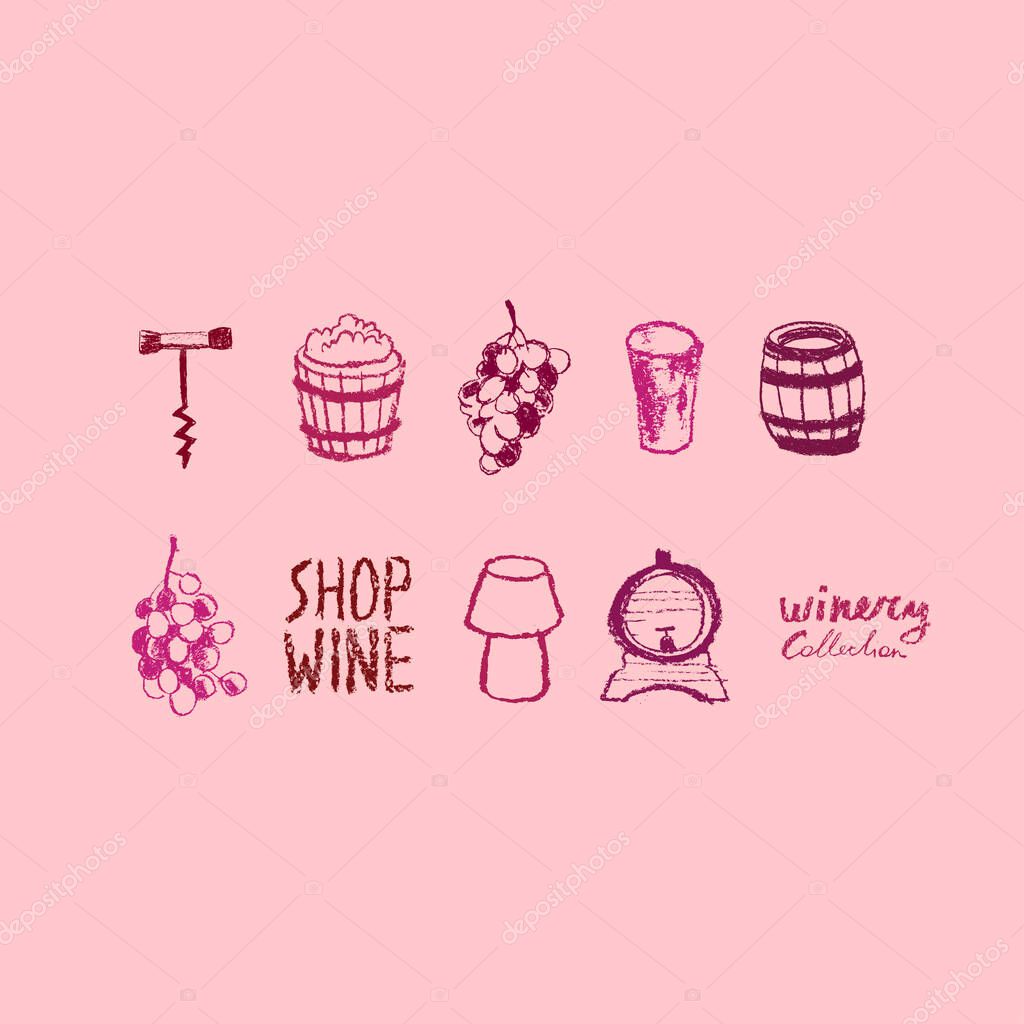 Iconos de vino establecidos en el vector. Ilustraciones dibujadas a ...