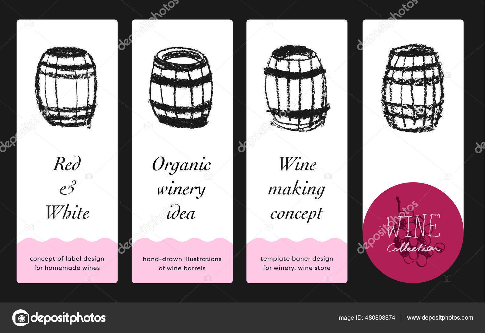 Template Homemade Wines Label Design Set Vector Winemaking Icons House ...