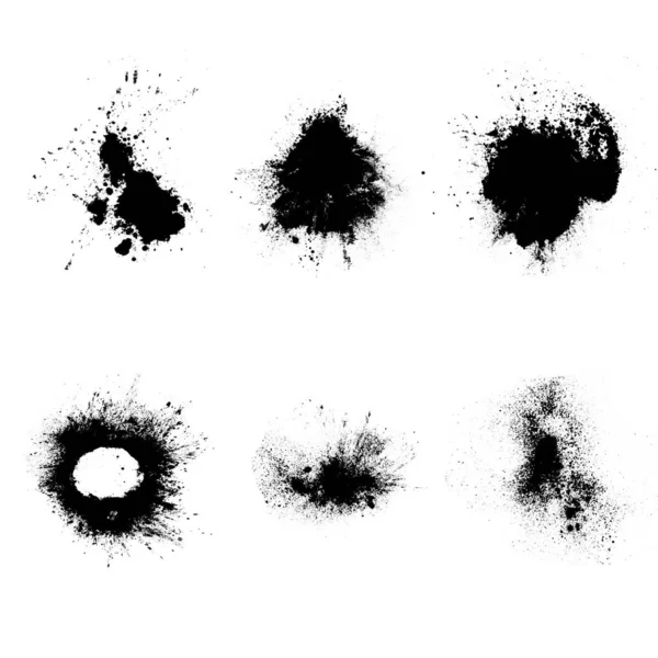 set of black splashes with splashes isolated on white - Stock Image ...