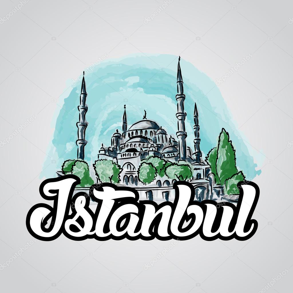 Istanbul handritad vektor skiss illustration Blå moskén. — stockvektor ...