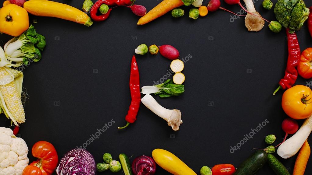 Vegetables made letter R. letter made up of vegetables. Carrots ...