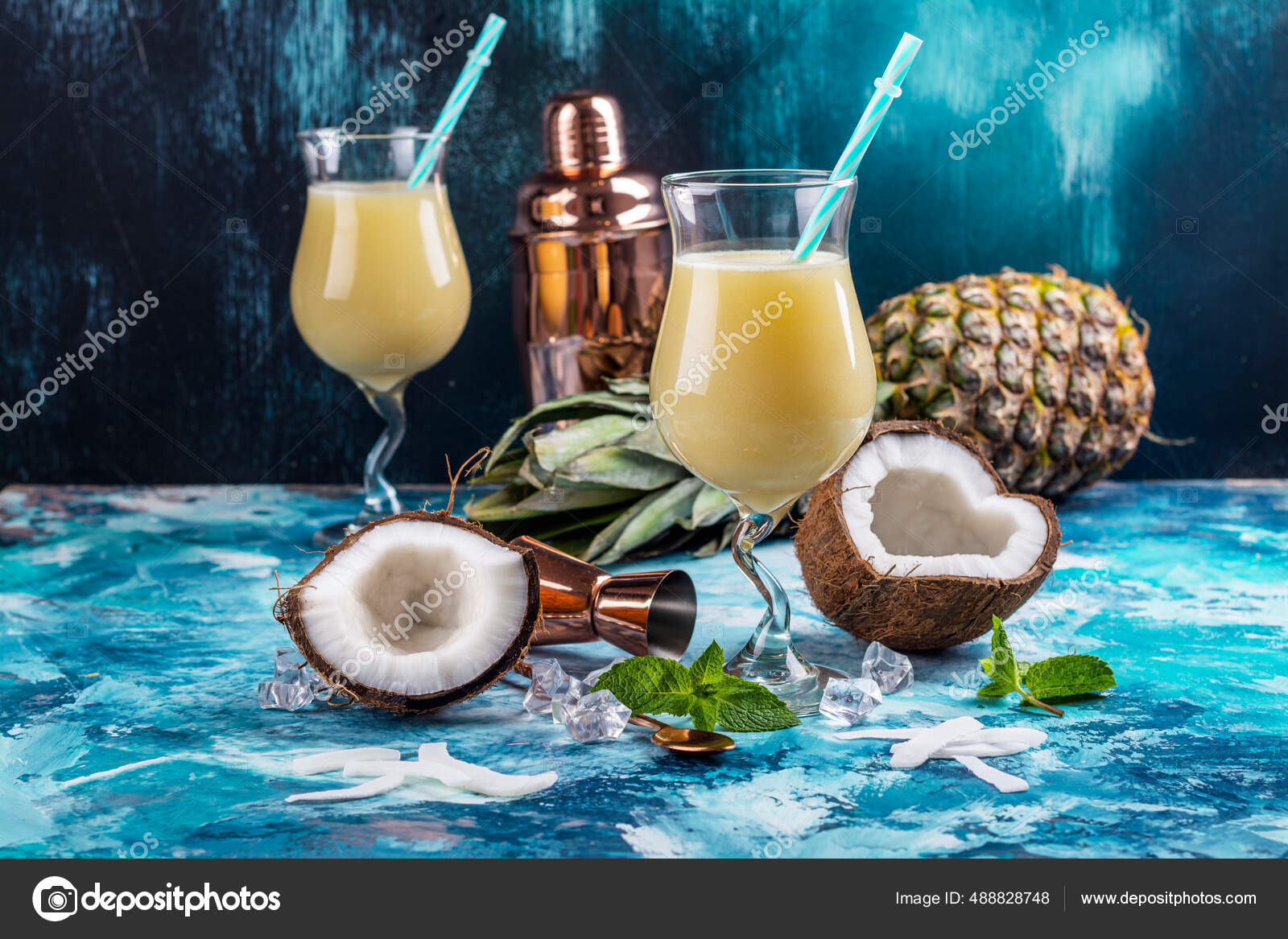 Caribbean pina colada cocktail — Stock Photo © happy_lark #488828748 Caribbean pina colada cocktail — Stock Photo © happy_lark #488828748
