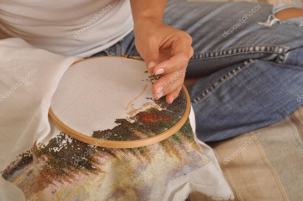 Cross stitch process close-up — Stock Photo © andreibaryla #120638482