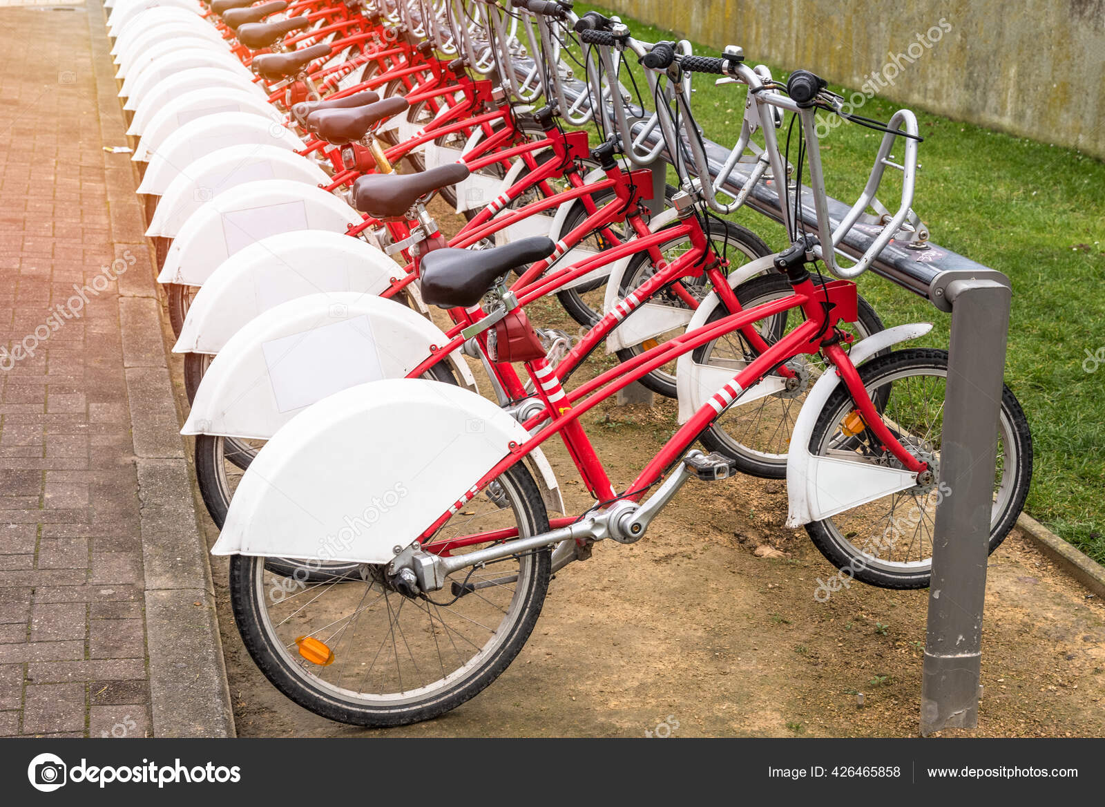 Row Colourful Bikes Sharing Bicycle Sharing System Docking Station ...