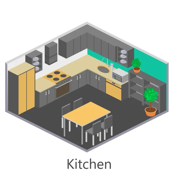 Isometric interior of kitchen — Stock Vector © reenya #109840396