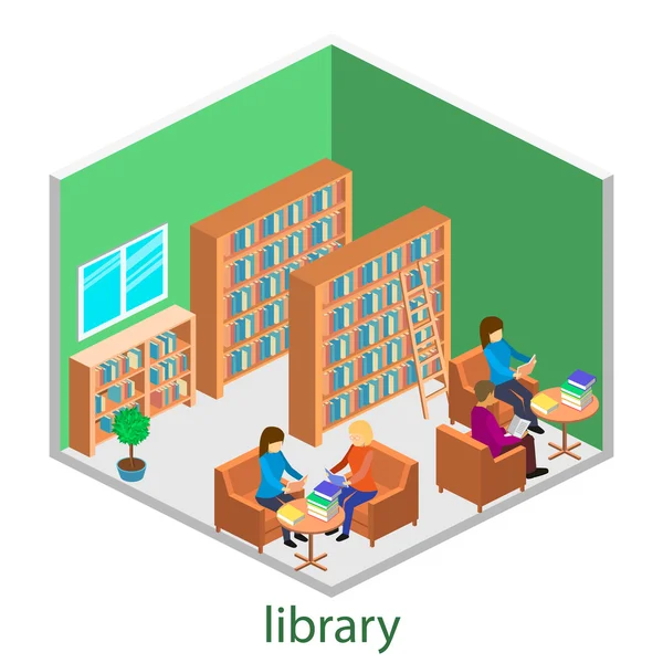 Isometric interior of library — Stock Vector © reenya #109834928