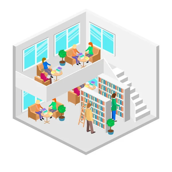 Isometric interior of library — Stock Vector © reenya #109834928