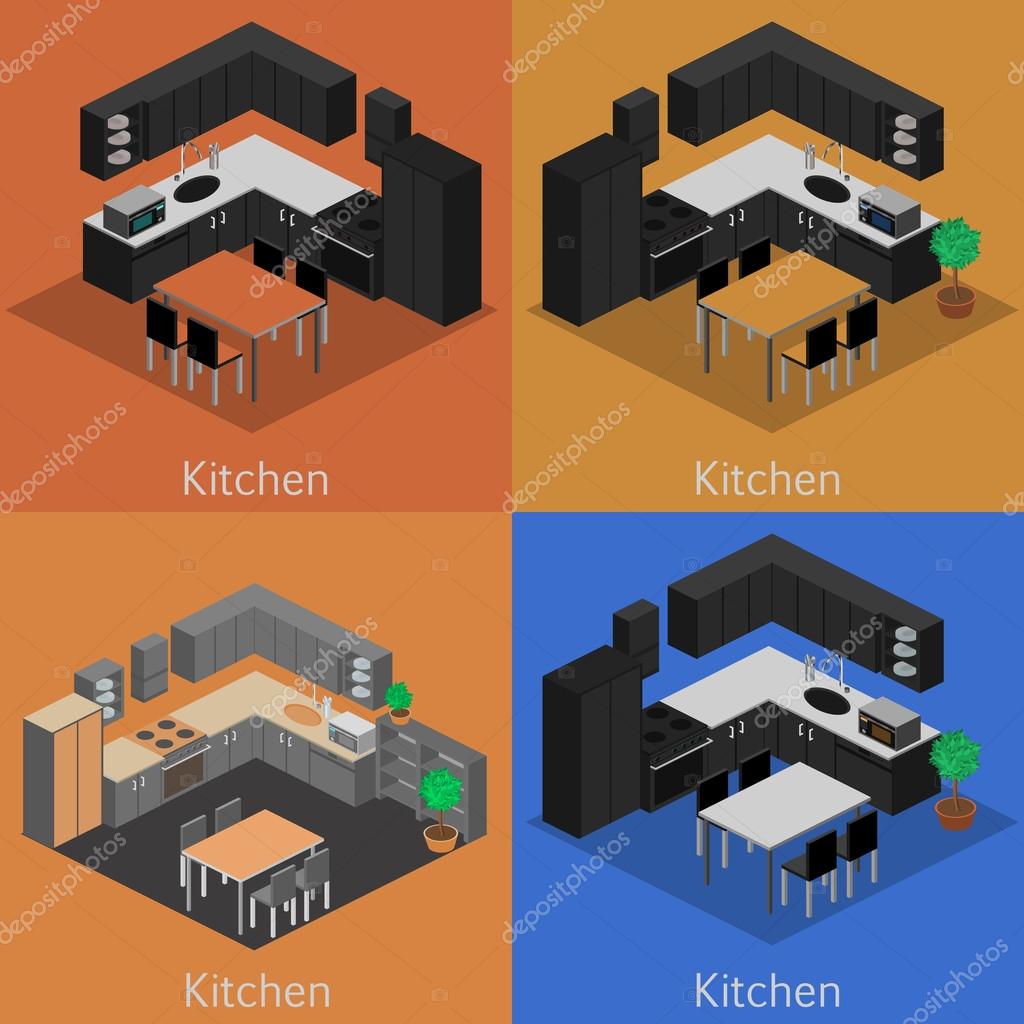 Isometric interior of kitchen — Stock Vector © reenya #109840396