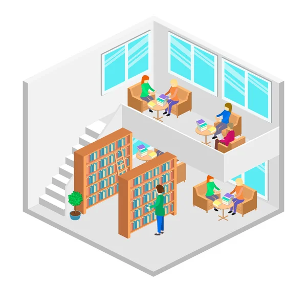 Isometric interior of library — Stock Vector © reenya #109834928