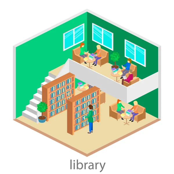 Isometric interior of library — Stock Vector © reenya #109834928
