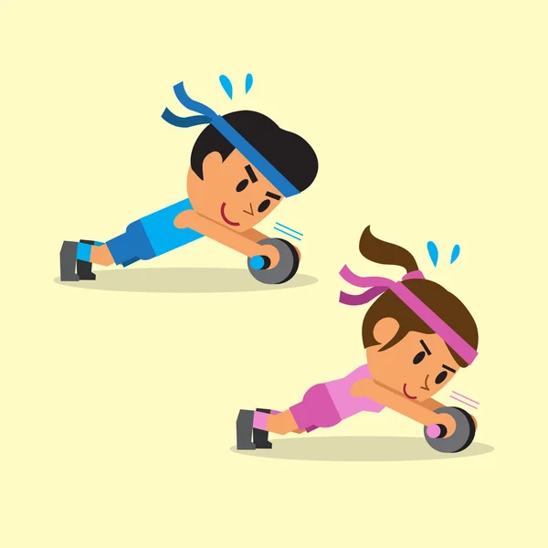 Dibujos animados hombre y mujer haciendo ejercicio fila dumbbell Vector ...