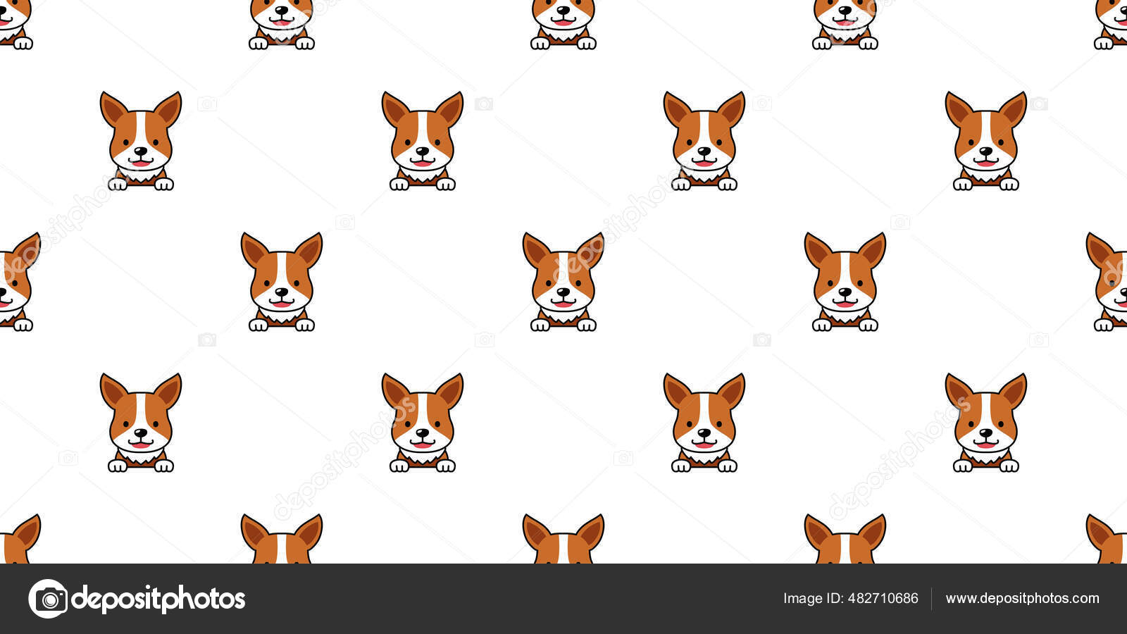 Cartoon Character Corgi Dog Face Seamless Pattern Background Design ...
