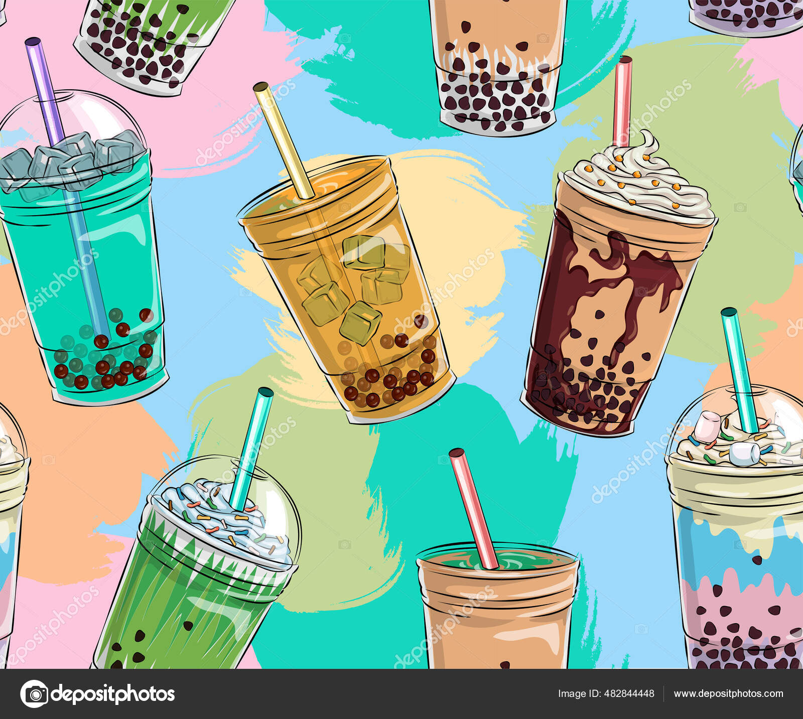 Image vectorielle Bubble Thé Motif Sans Couture Boisson Froide ...
