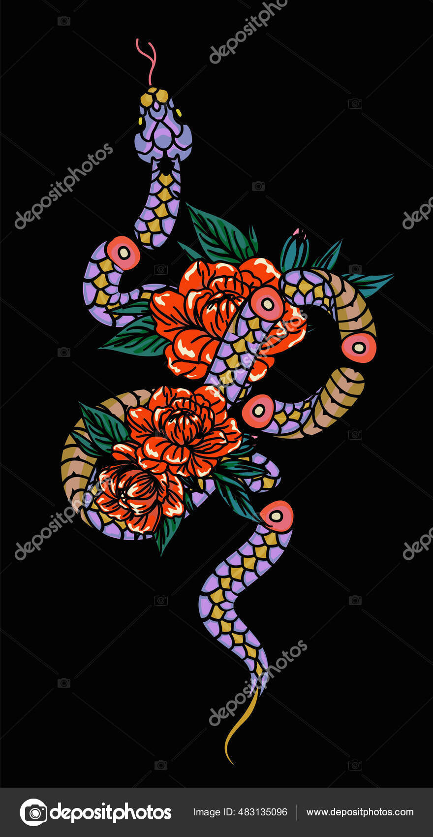 Cosmic Magic Snake Snake Wildflowers Halloween Boho Floral Design ...