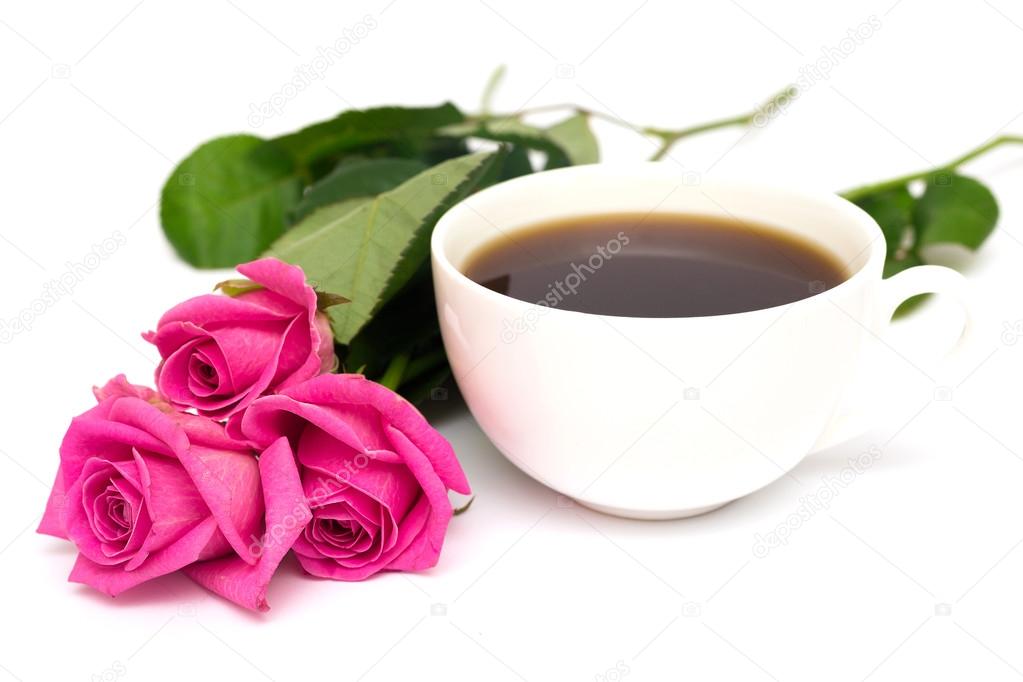 Чашка кофе и розы — Стоковое фото © julie.kononenko@gmail.com #109375606