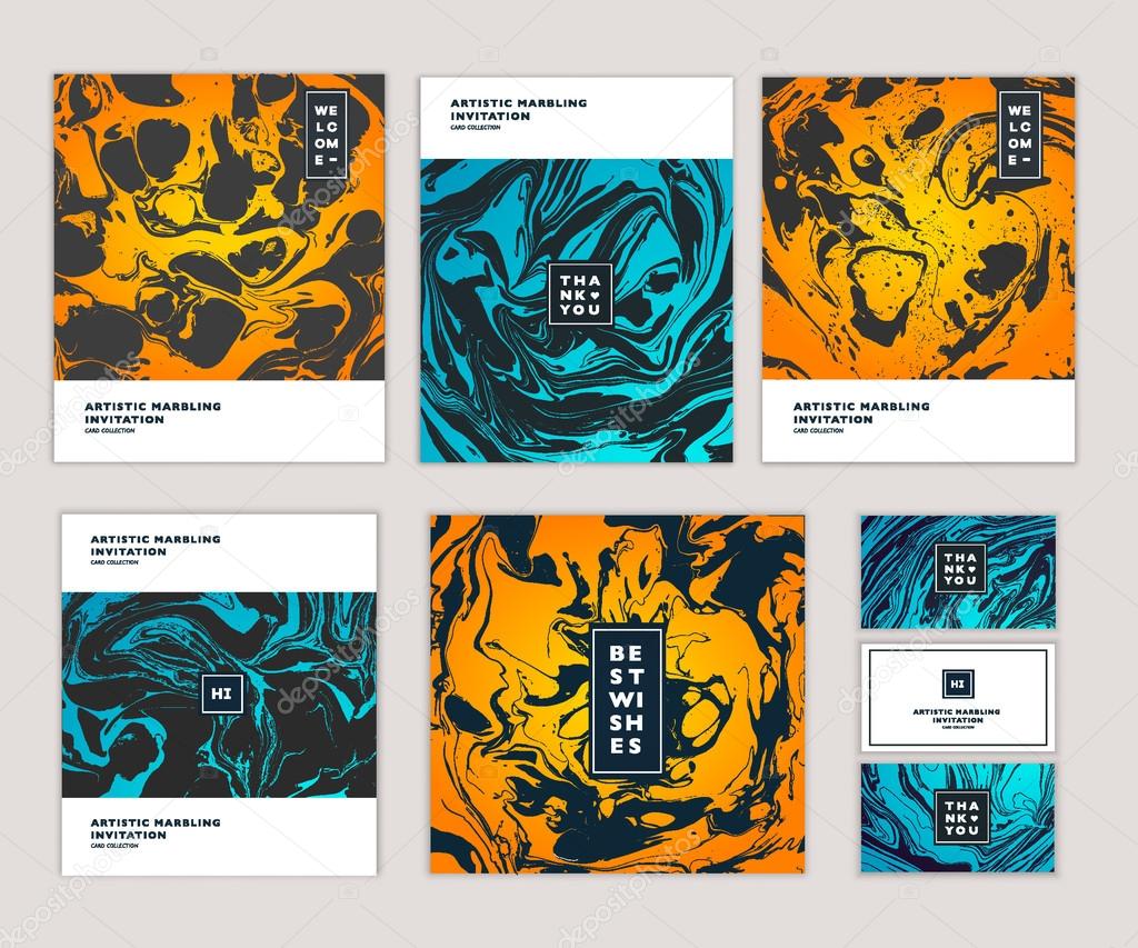 Set of Watercolor Ink marbling texture cards Stock Vector Image by ...