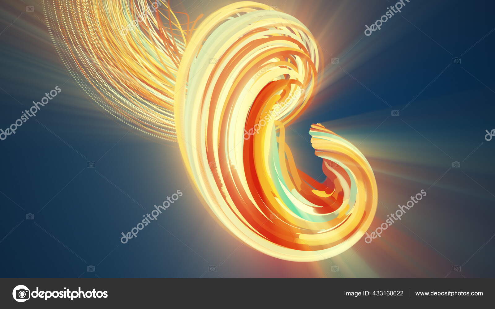 Spiral abstract element from particles, computer generated. 3d ...
