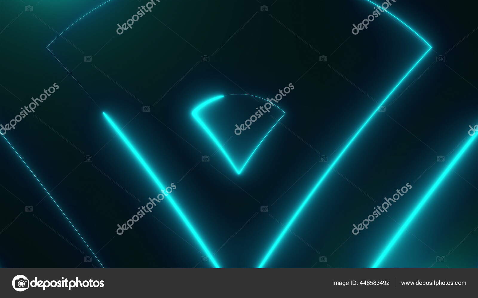 Many neon triangles in space, abstract computer generated backdrop, 3D ...