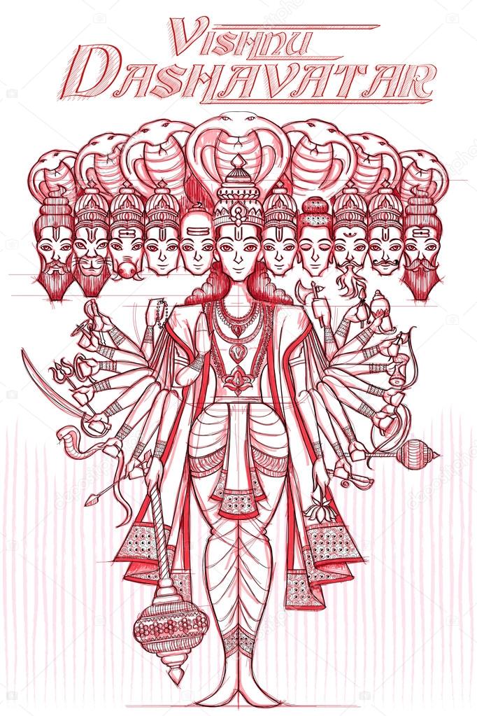 Indian God Vishnu Dashavatar in sketchy look Stock Vector by ©Vecton ...