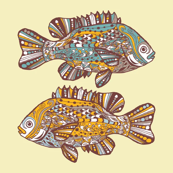 Fish. Hand-drawn fantasy fish with ethnic doodle pattern. — Stock ...