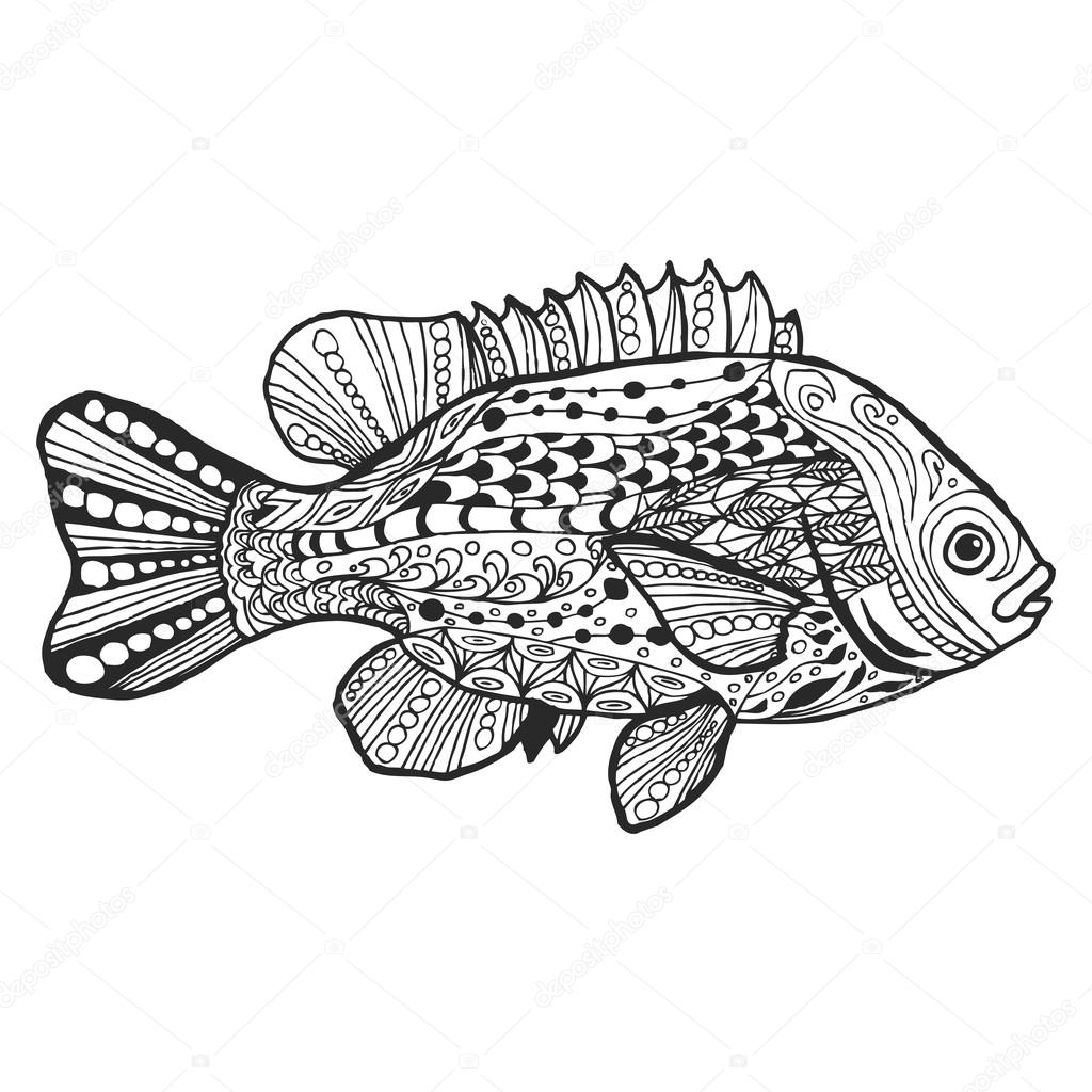 Fish. Hand-drawn fantasy fish with ethnic doodle pattern. — Stock ...