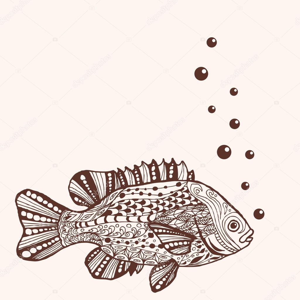 Fish. Hand-drawn fantasy fish with ethnic doodle pattern. Stock Vector ...