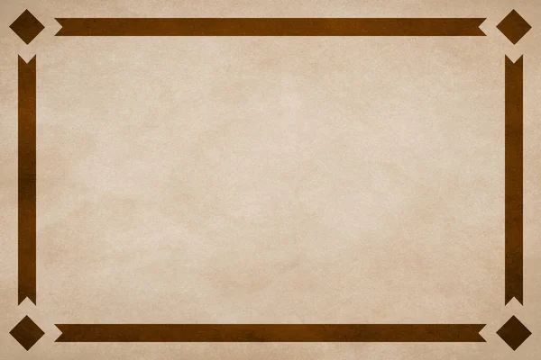 Tan textured parchment paper background with brown ribbon border trim ...