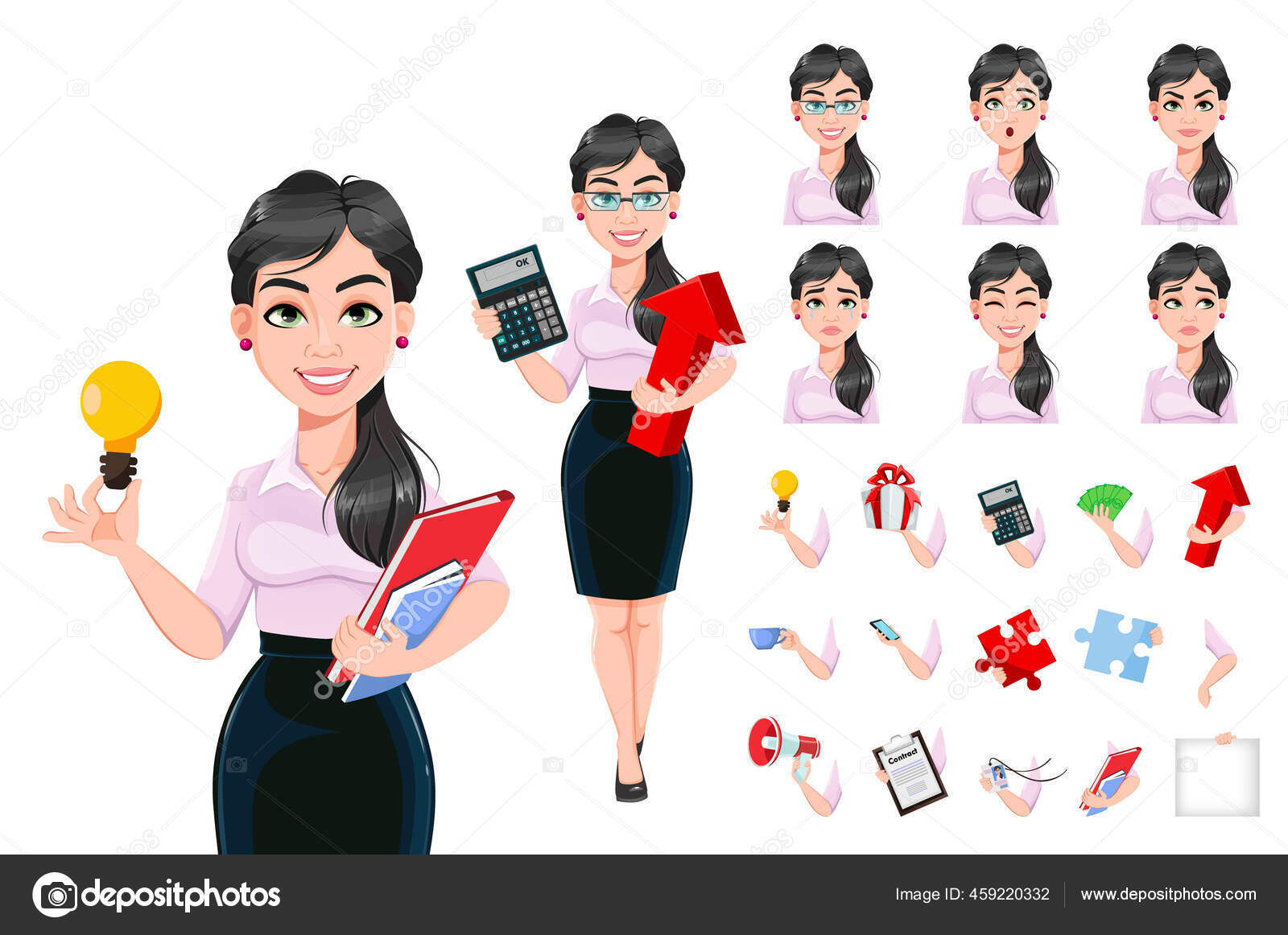 Beautiful Successful Business Woman Set Three Poses Lady Businesswoman