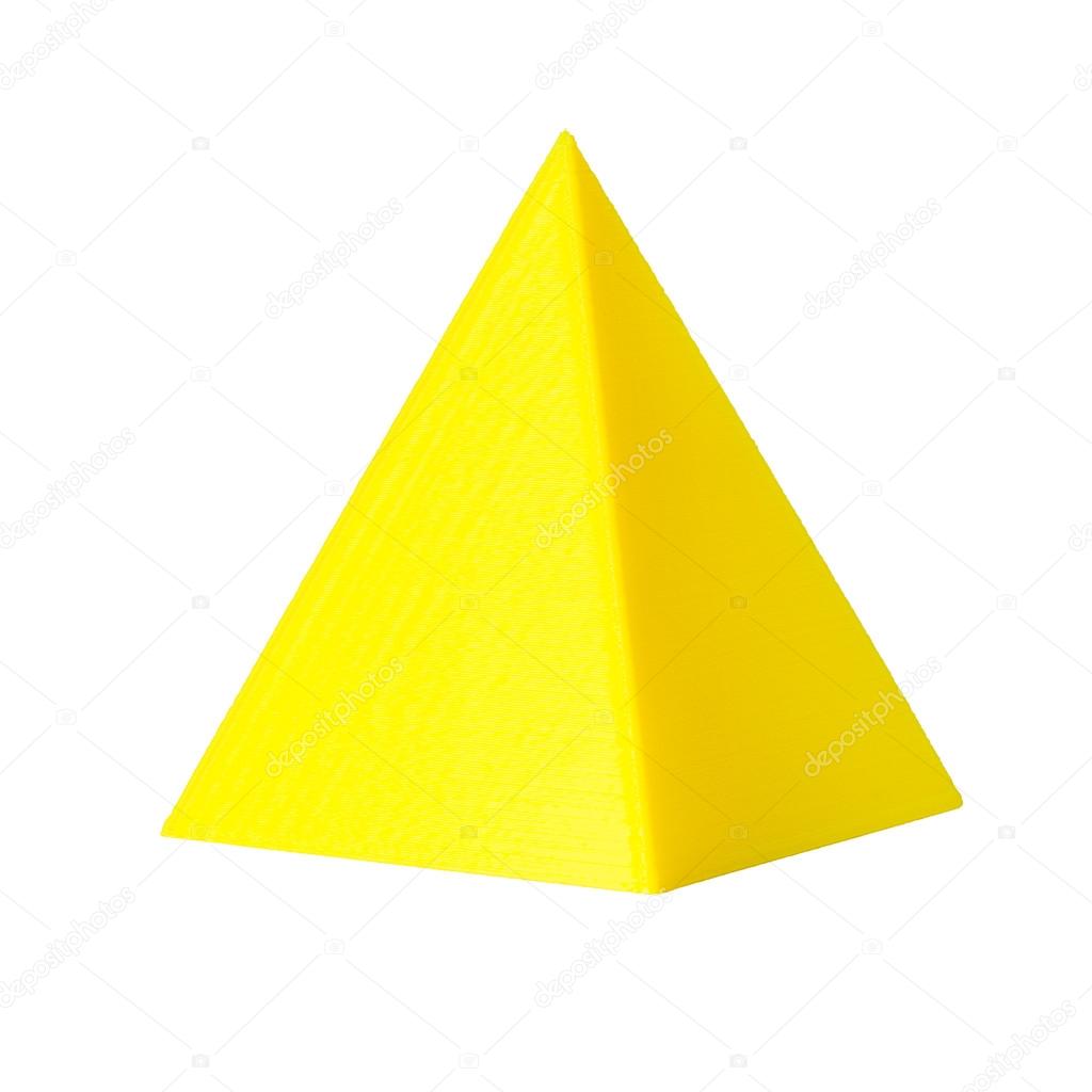 3d printed model of pyramide from yellow printer filament. Isolated on ...