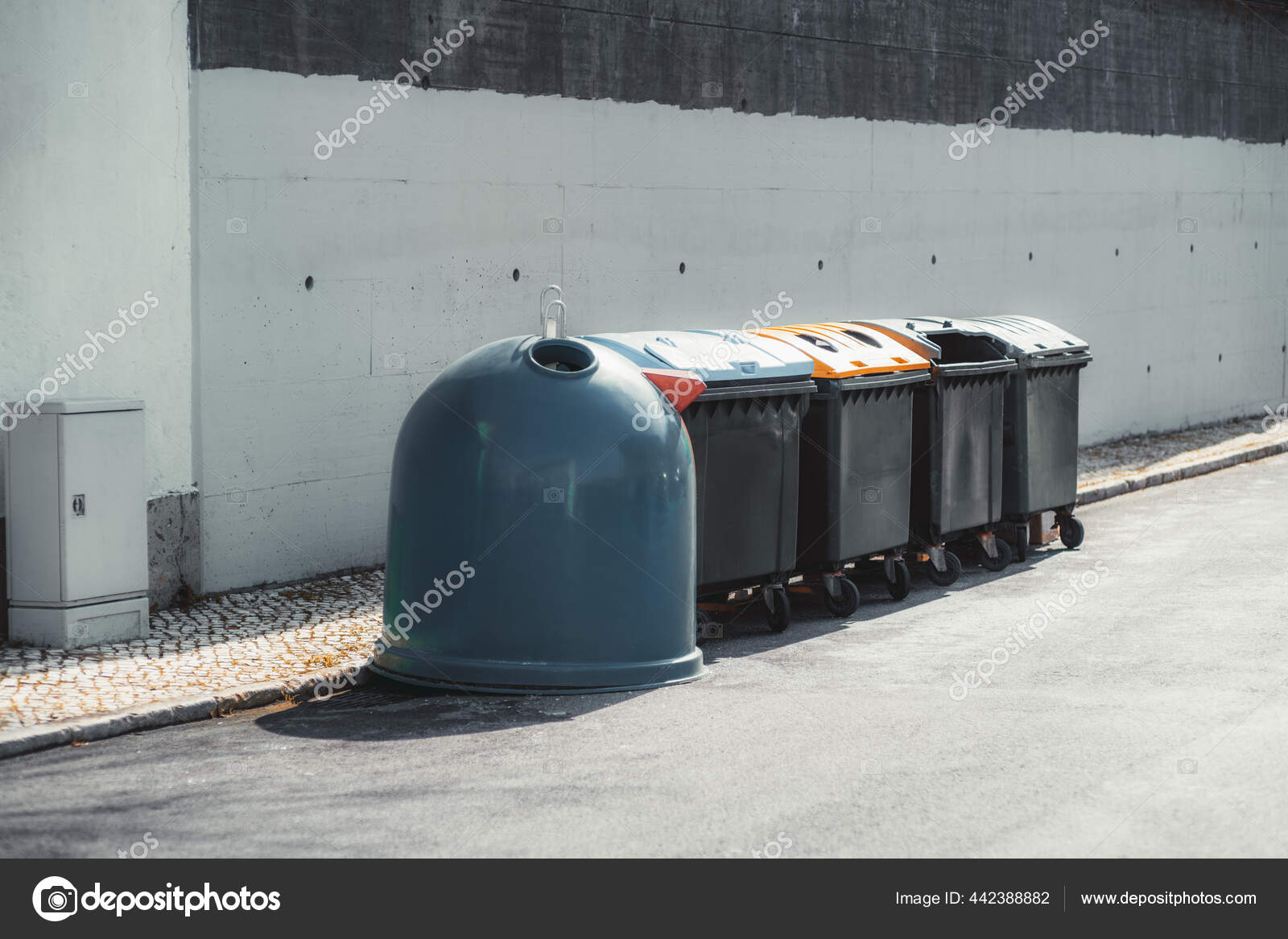 Section Several Containers Separate Waste Collection Standing Road Next ...