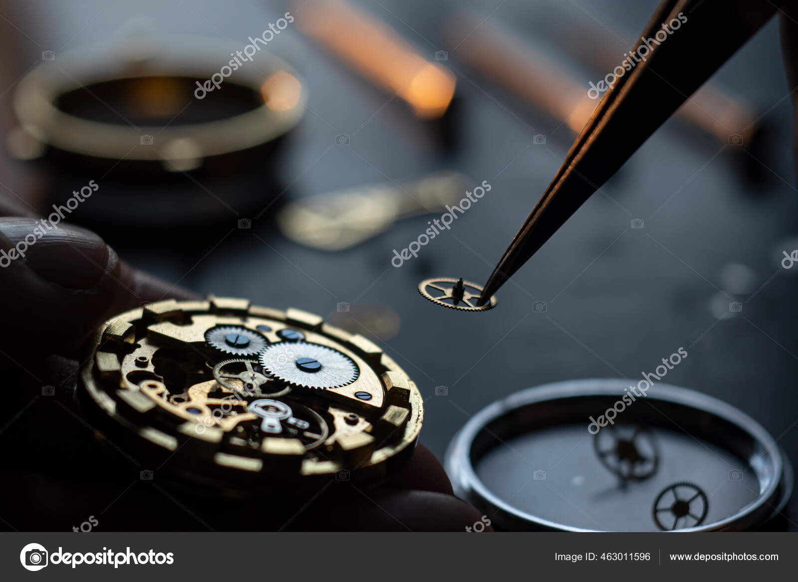Mechanical watch repair process. Open pocket wristwatch. vel Stock ...