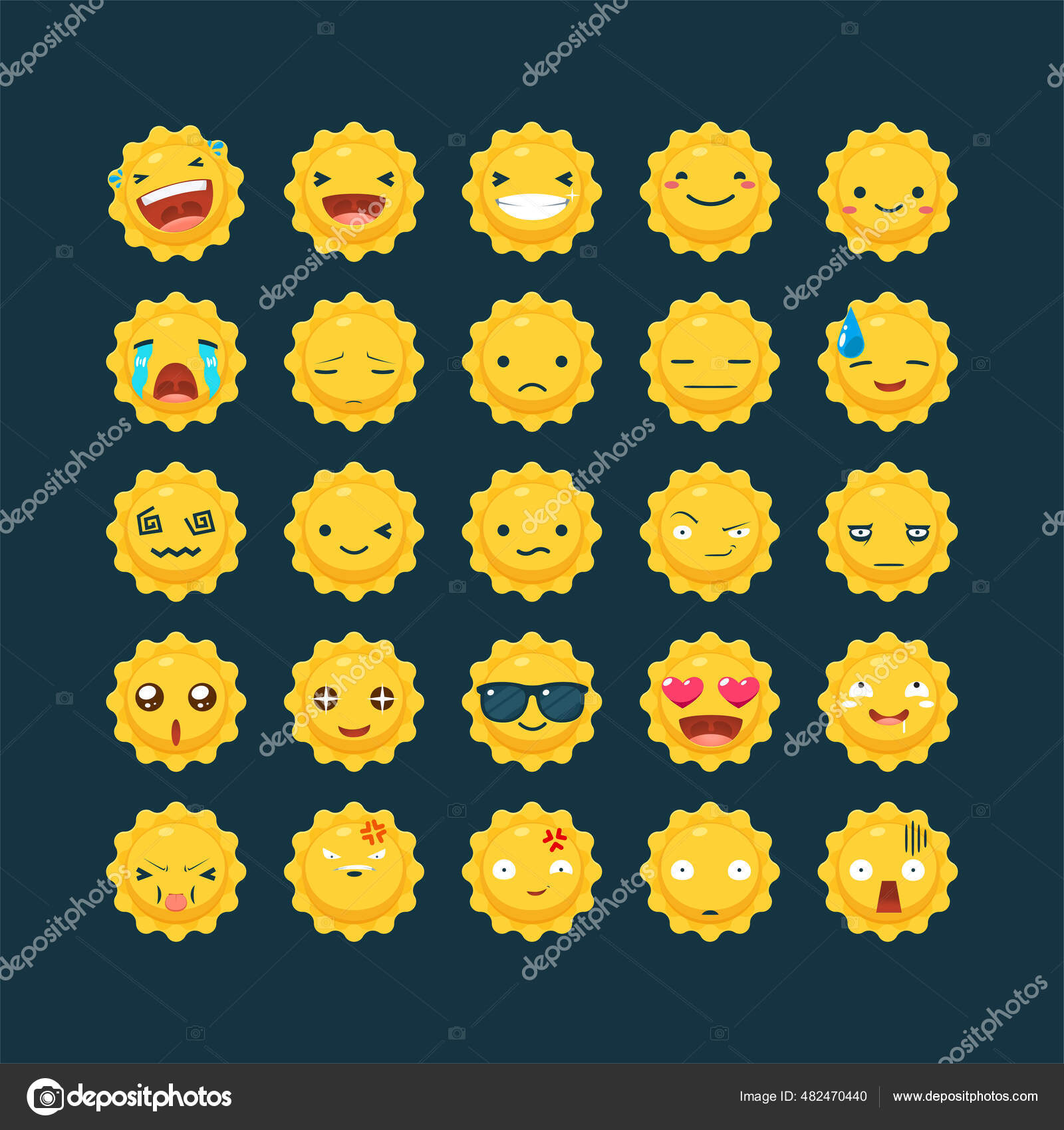 Emoticono Conjunto Del Sol Brillante Vector Ilustración Vector de stock ...