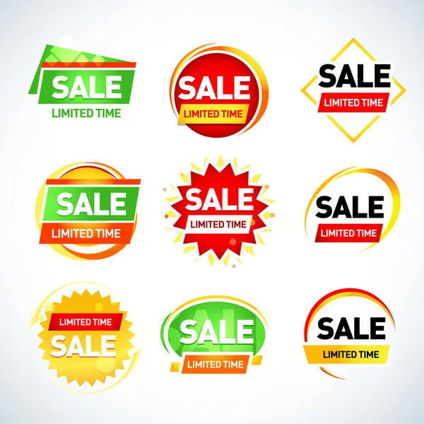 Set of red colored stickers and banners. Big set of beautiful discount ...