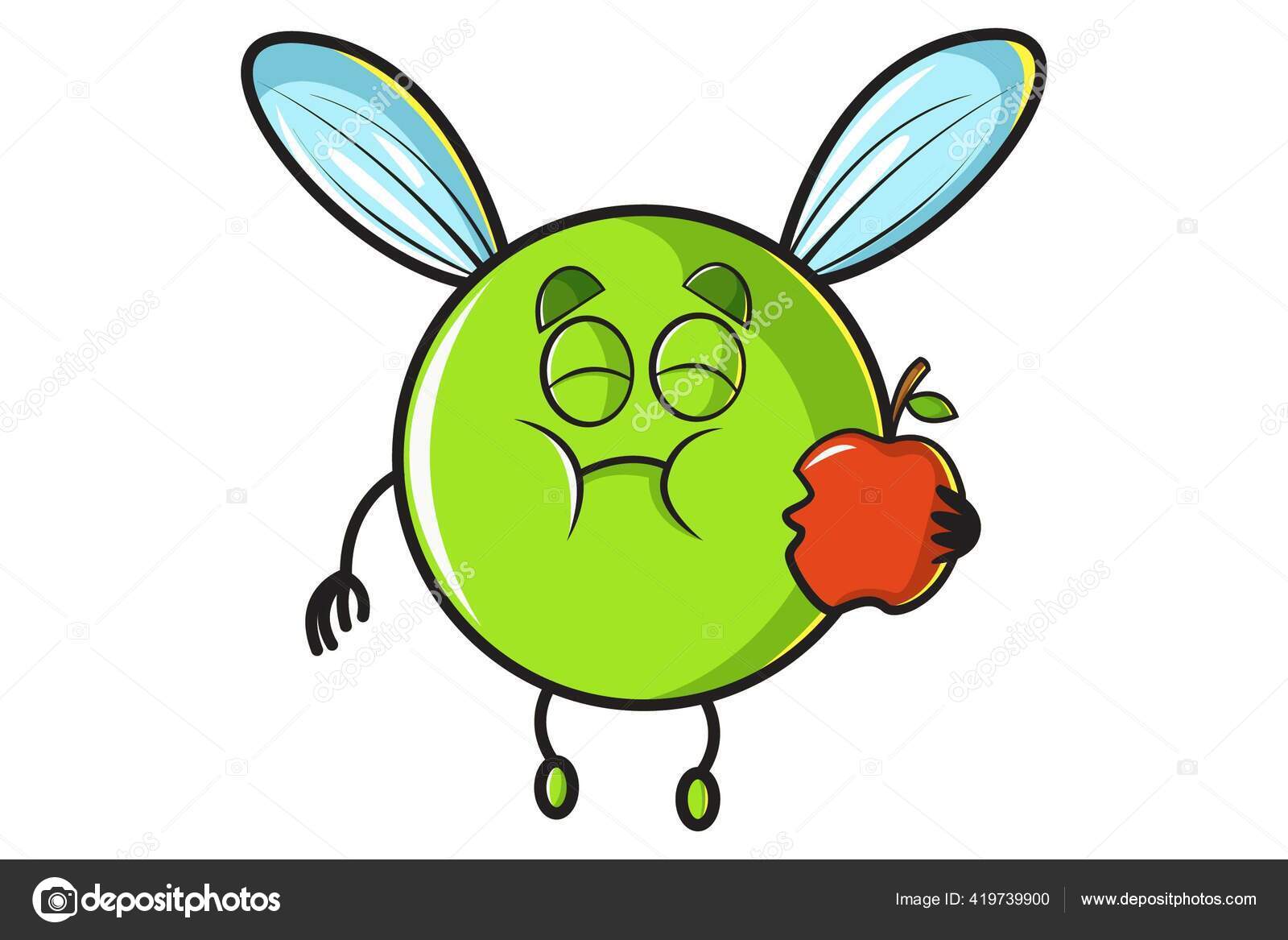Vector Cartoon Illustration Flying Ball Eating Apple Isolated White ...