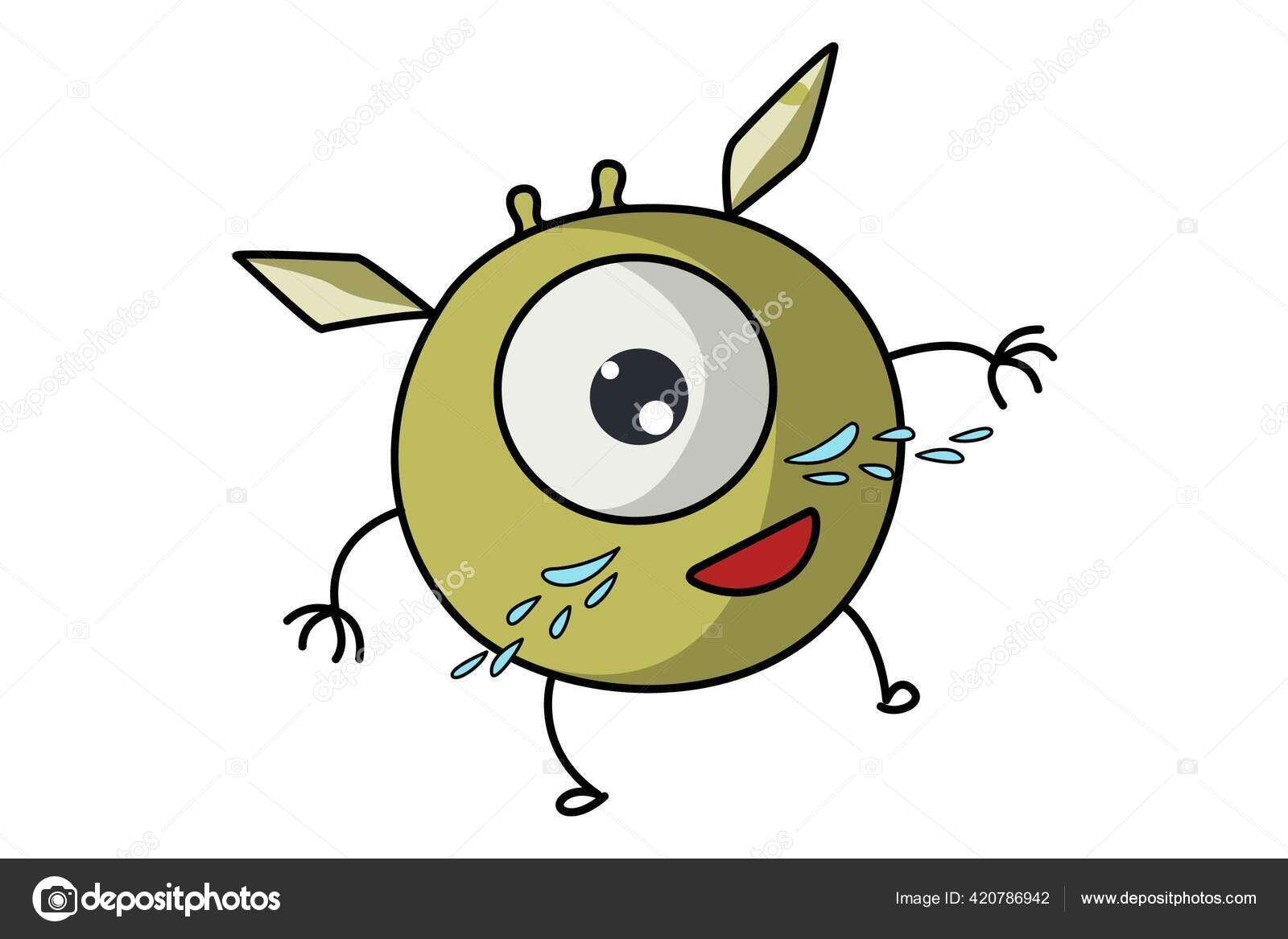 Vector Cartoon Illustration Cute Flying Monster Crying Isolated White ...