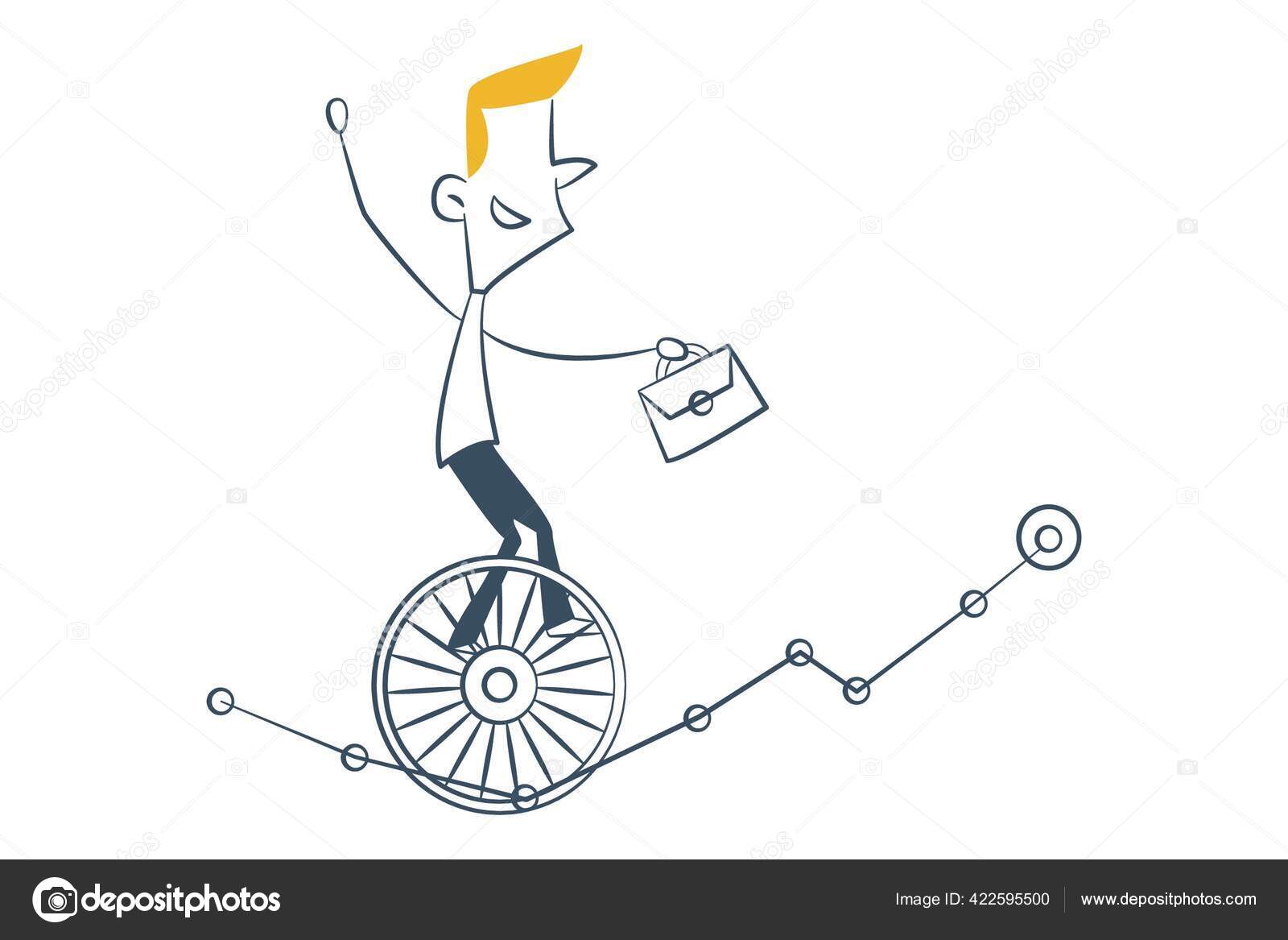 Vector Cartoon Illustration Line Man Cycling Isolated White Background ...