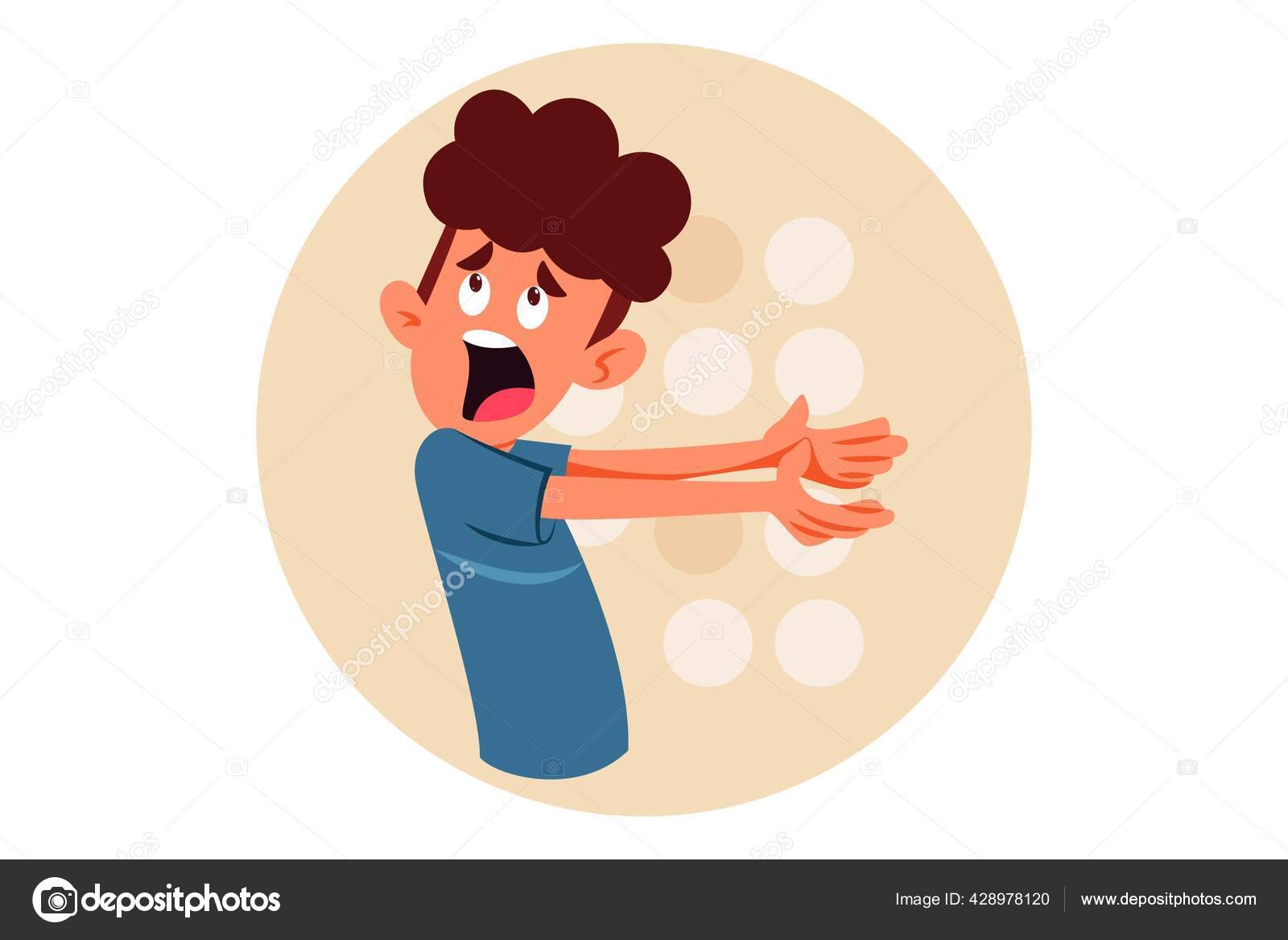 Vector Cartoon Illustration Cute Boy Angry Spreads His Hands Isolated ...