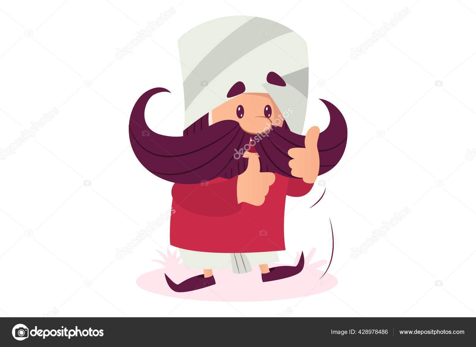 Vector Cartoon Illustration Mustache Man Showing Thumbs Isolated White ...