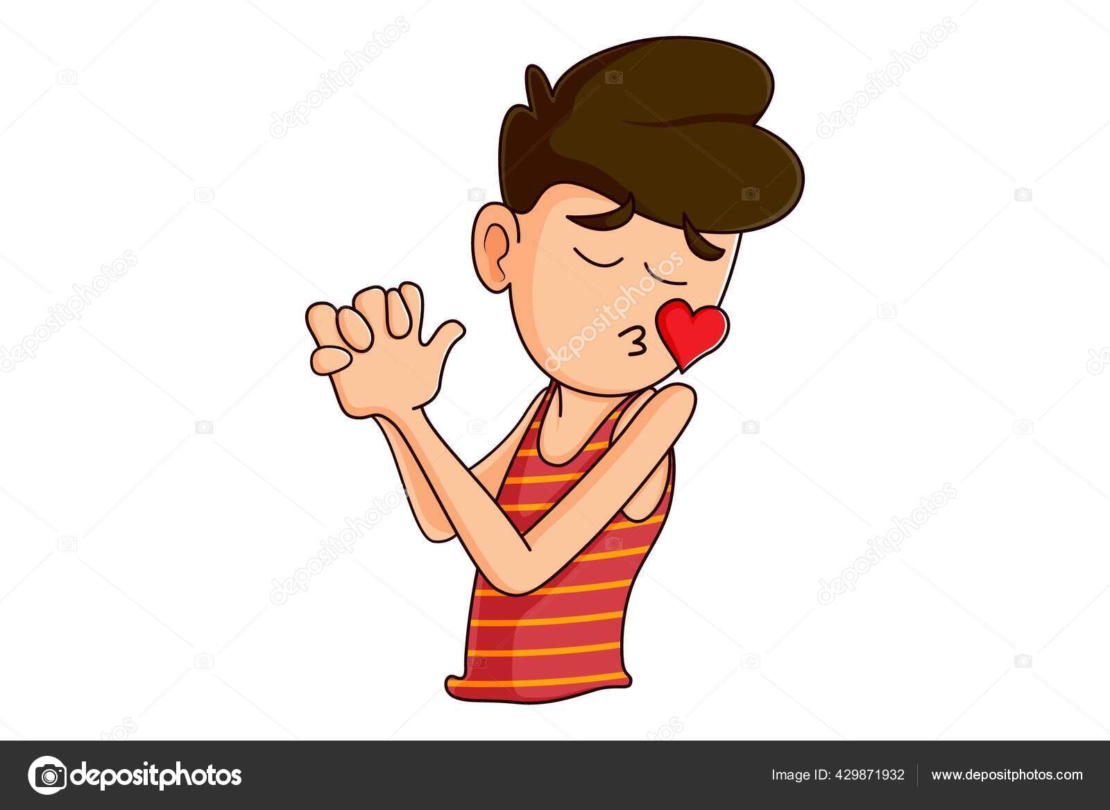 Ilustração Desenho Animado Vetorial Rapaz Está Dar Beijo Isolado Sobre ...