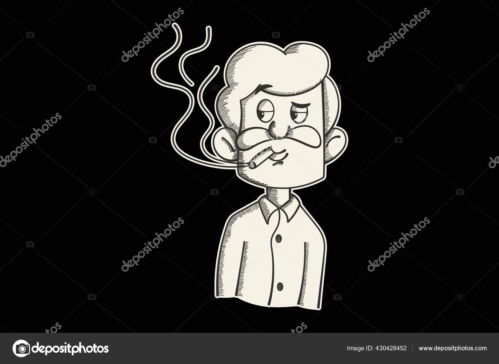 Ilustración Dibujos Animados Vectoriales Fumar Fumar Cigarrillo Aislado ...