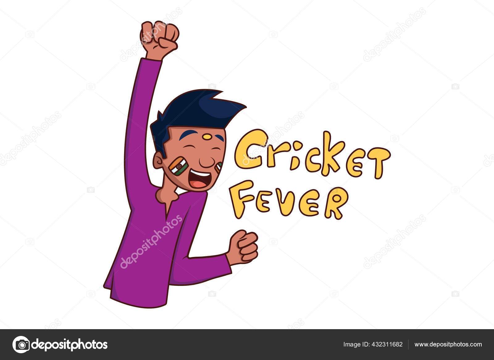 Vector Cartoon Illustration Boy Watching Cricket Match Lettering Text ...