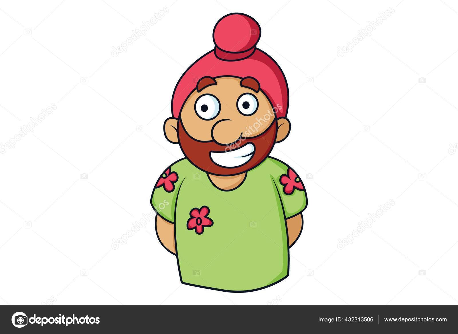 Vector Cartoon Illustration Punjabi Sardar Smiling Isolated White ...