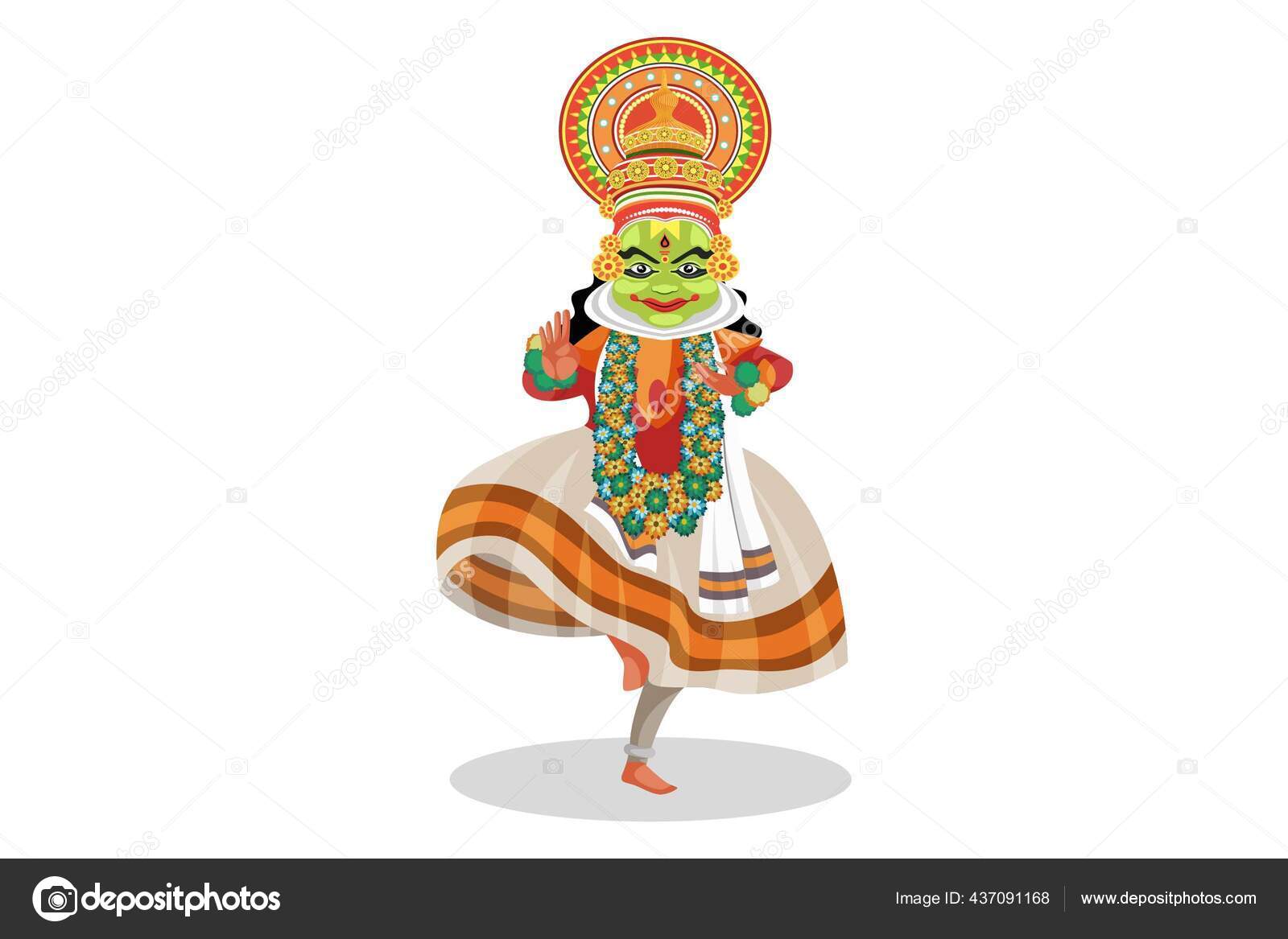 Vector Graphic Illustration Kathakali Dancer Standing Different Pose ...